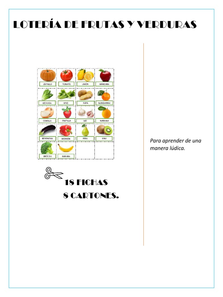 Lotería FRUTAS Y VERDURAS | PDF