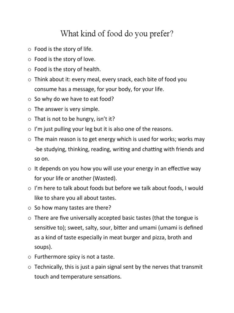 What Kind of Food Do You Prefer | PDF