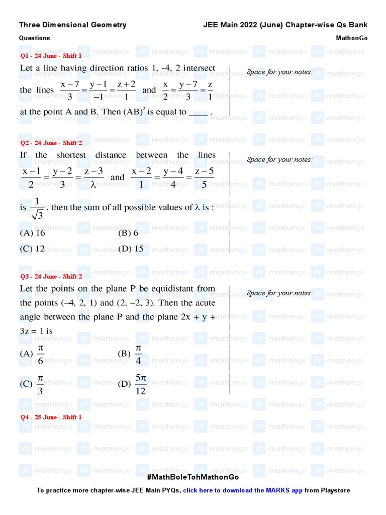 JEE Main 2022 Geometry Qs Bank | PDF | Mathematics