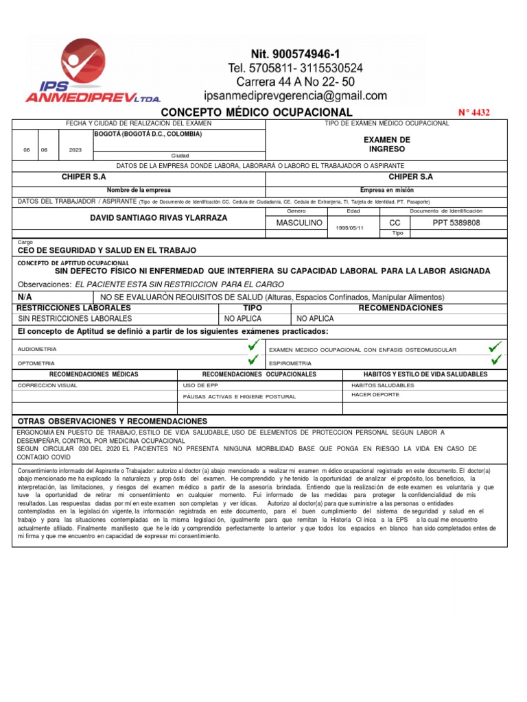 8.formato Emo Ingreso | PDF