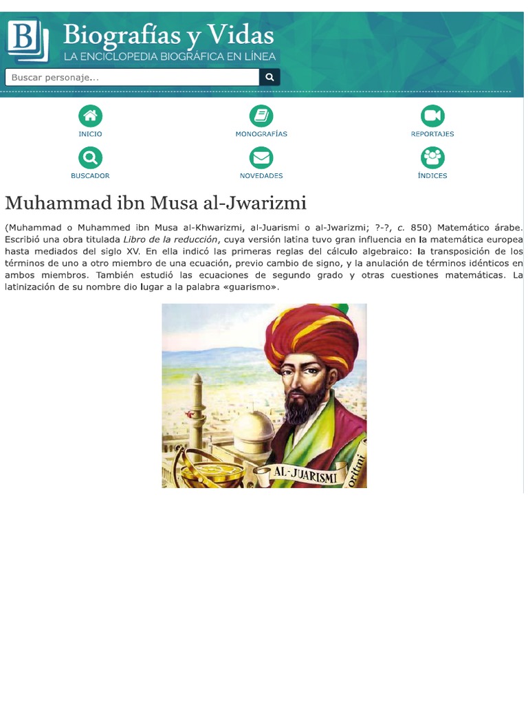 Biografia de Muhammad Ibn Musa Al-Jwarizmi | PDF