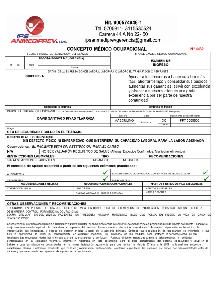 Formato Emo Ingreso | PDF