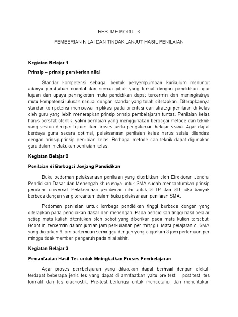 RESUME MODUL 6 EVALUASI PEMBELAJARAN di SD | PDF RESUME MODUL 6 EVALUASI PEMBELAJARAN di SD | PDF