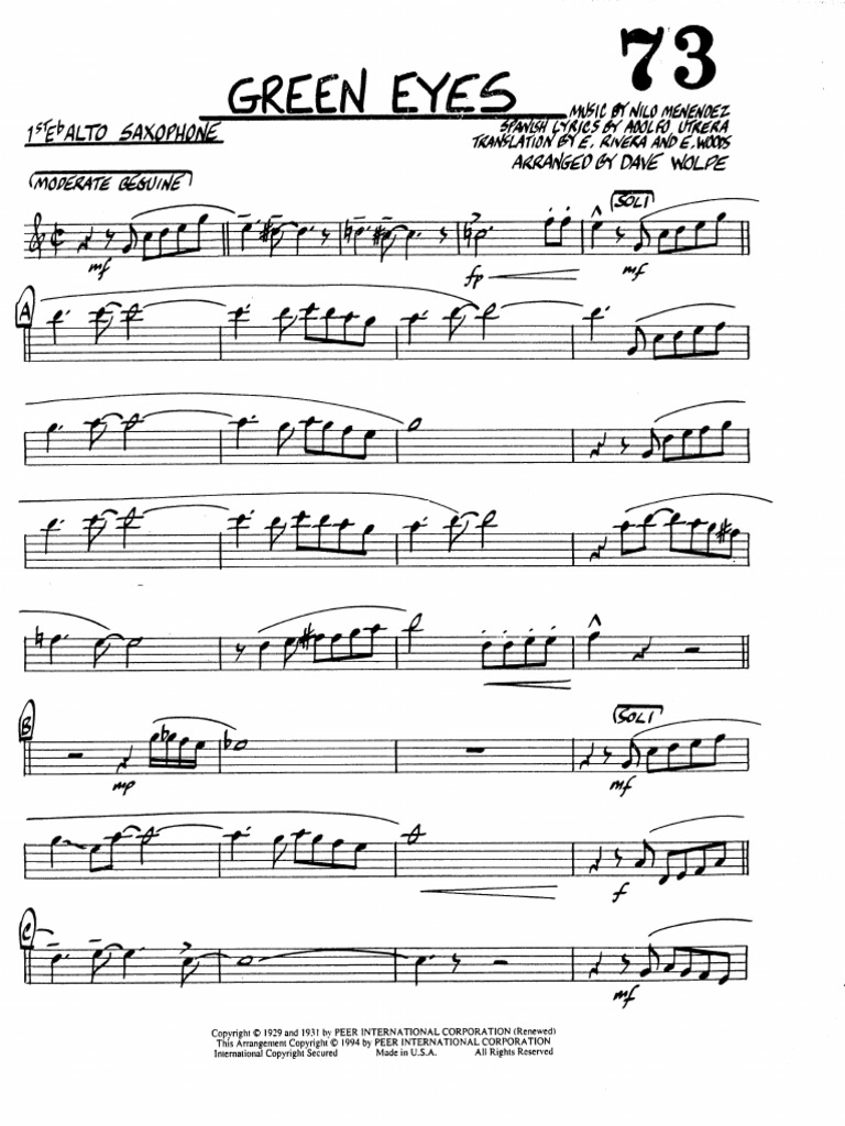 Green Eyes (Arr Dave Wolpe) | PDF