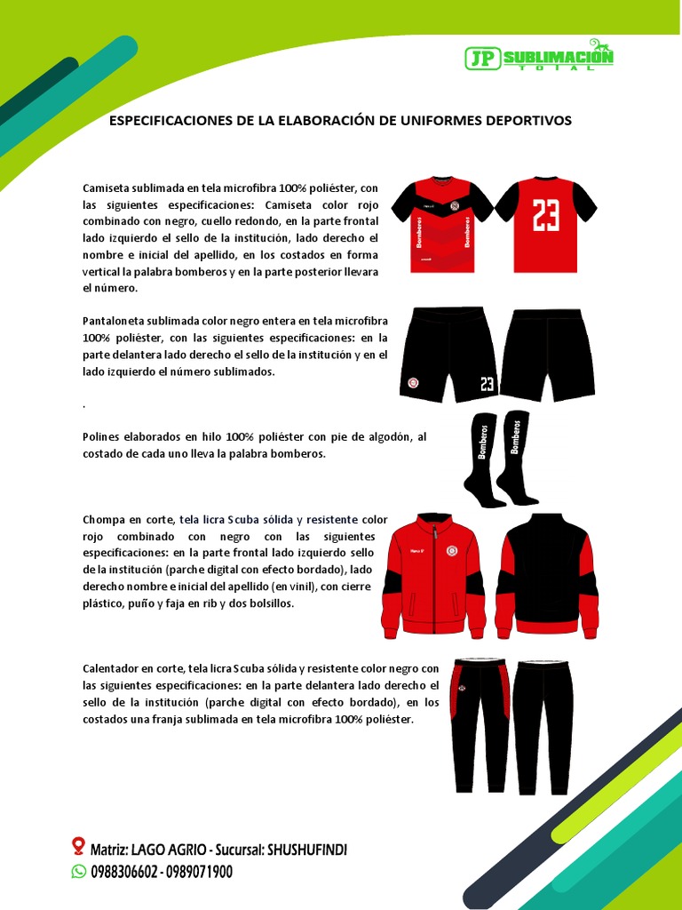 Especificaciones de La Elaboración de Uniformes Deportivos | PDF
