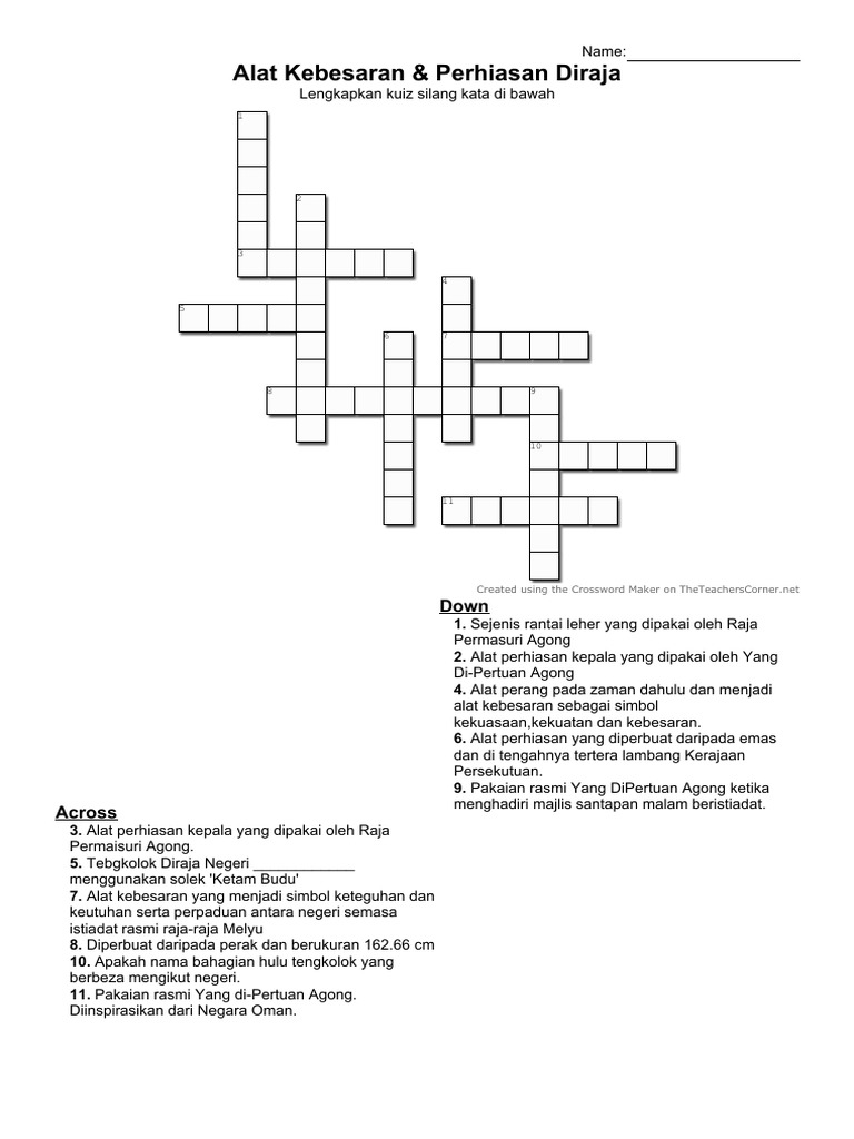 Tingkatan 4 PSV Tajuk 1 Crossword Puzzle Template | PDF