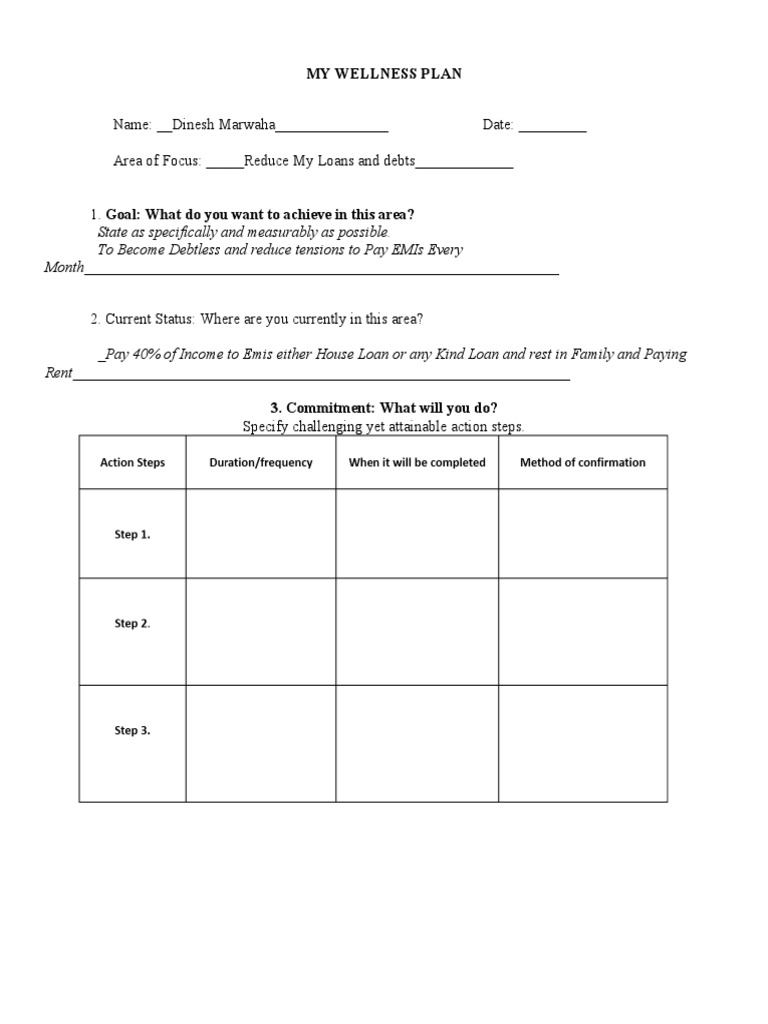Achieveing Lifestyle Changes Worksheet | PDF | Career & Growth