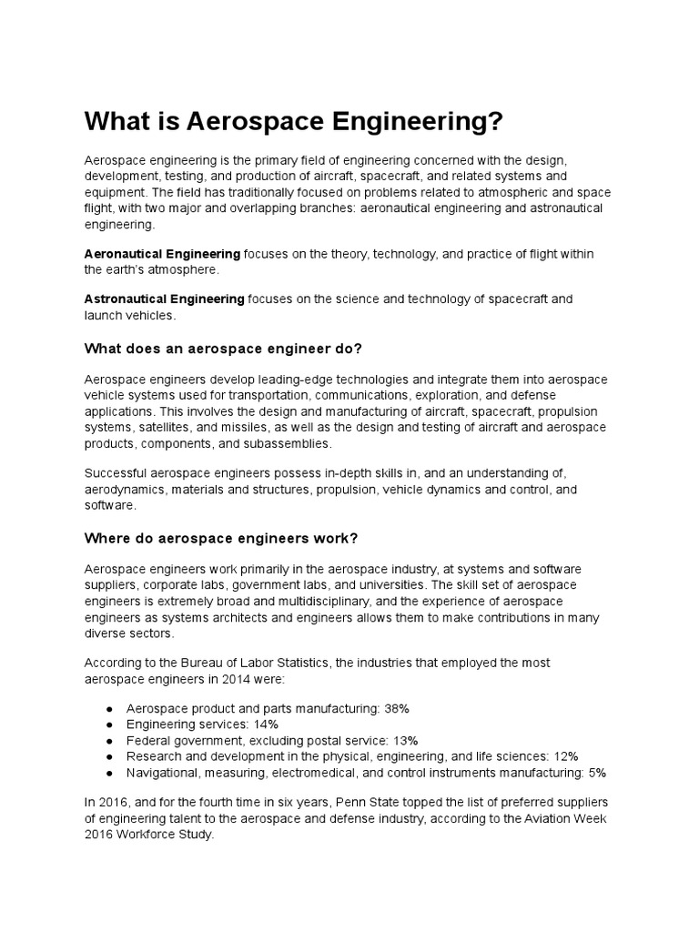 Overview of Aerospace Engineering | PDF
