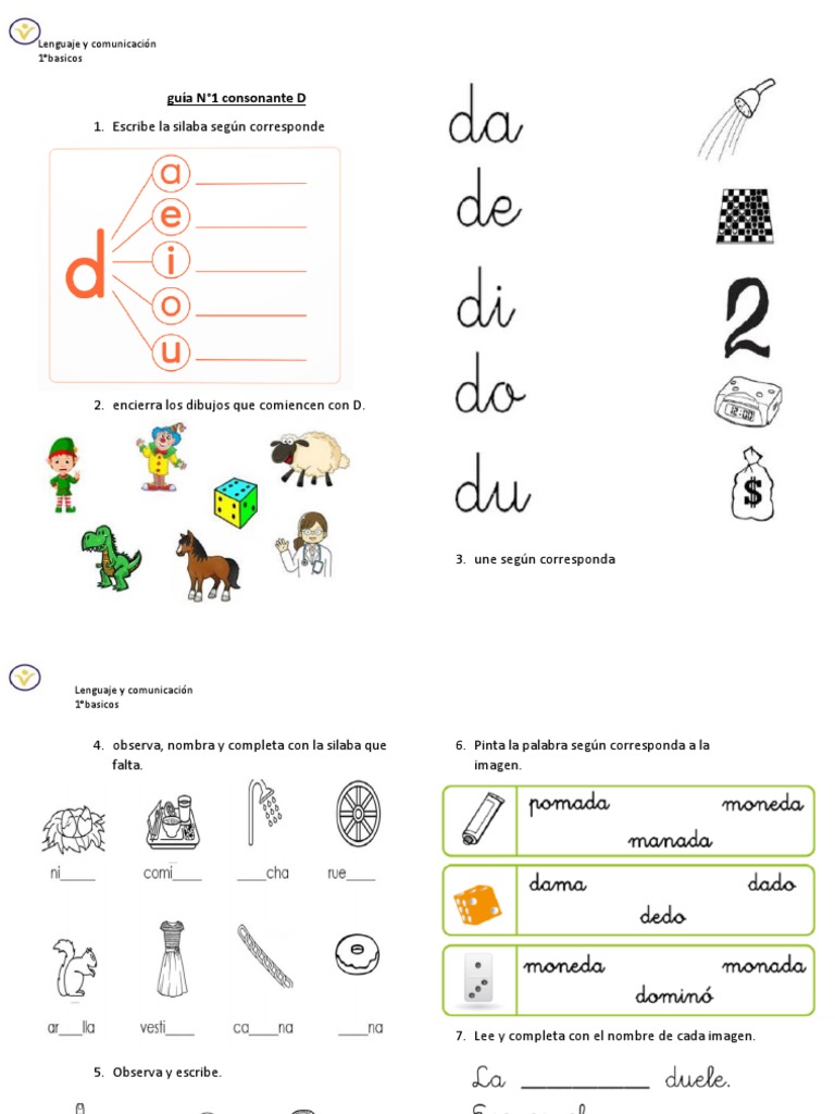 Guía de la Consonante D para 1° Básico | PDF