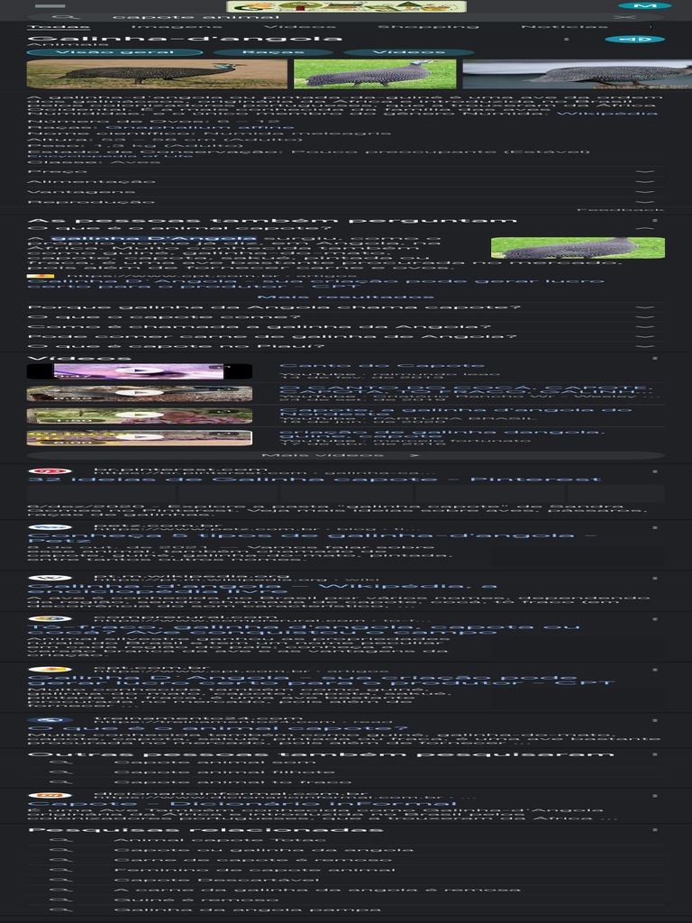 Galinha-d'Angola: O Capote Animal | PDF | Gastronomia, comida e vinho