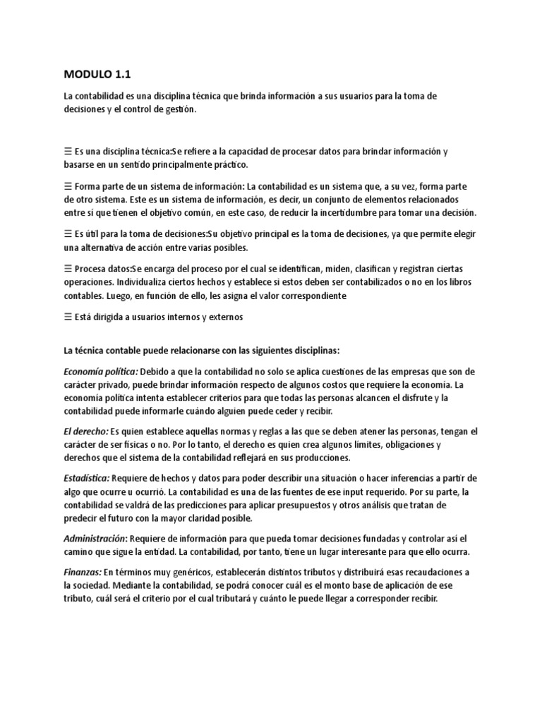 RESUMEN MODULO 1 Principios Dela Contabilidad | PDF | Contabilidad | Estado financiero
