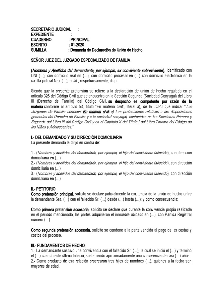 DECLARACION DE UNION DE HECHO | PDF