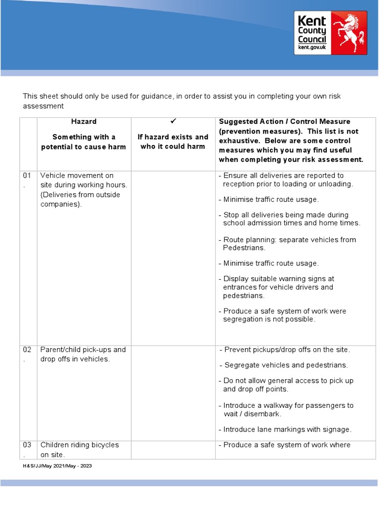 Pedestrian and Vehicle Movement Risk Assessment Prompt Sheet | PDF