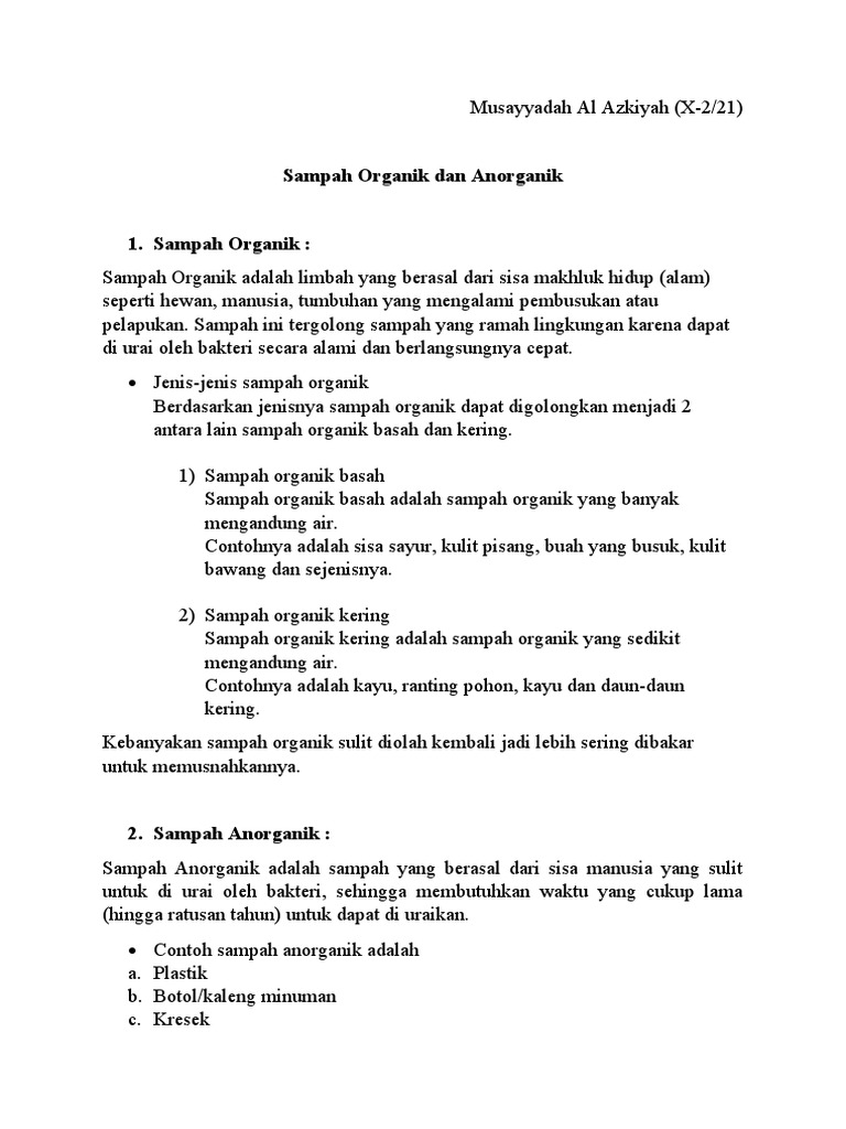 Contoh Sampah Organik Dan Anorganik | PDF