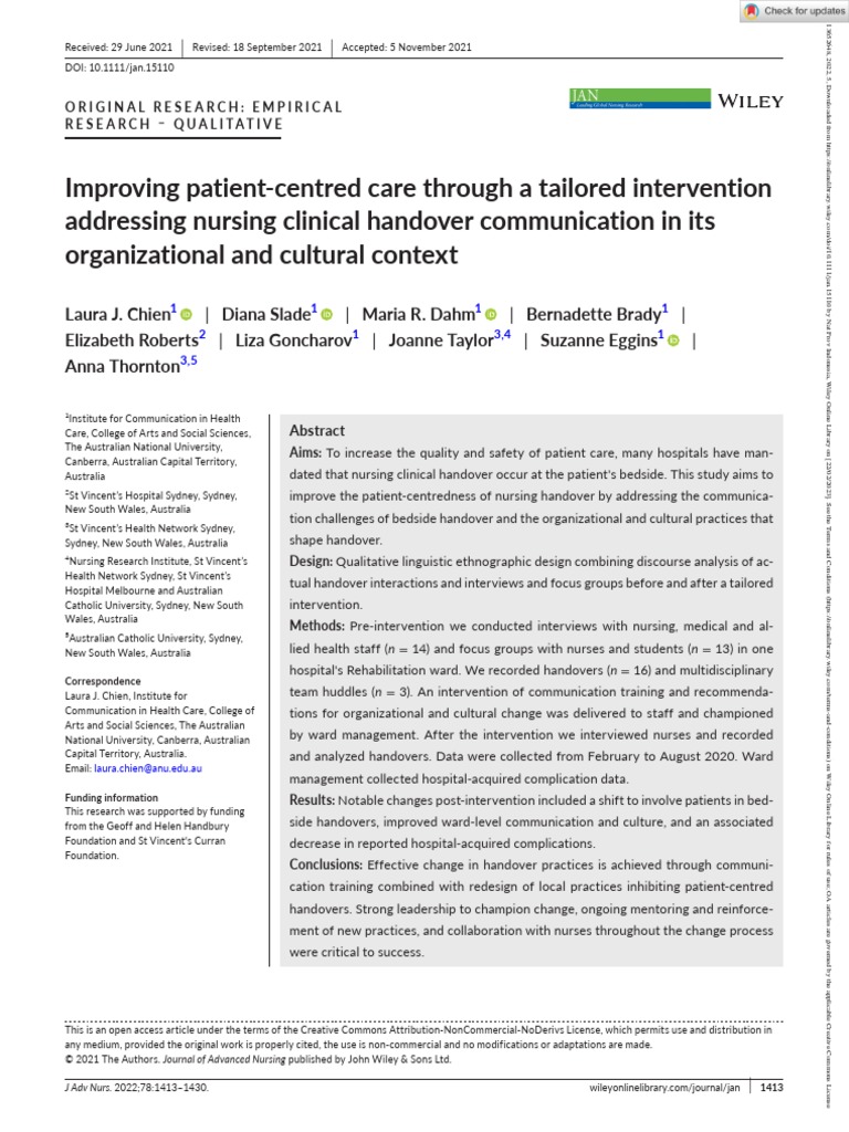 Improving Patient‐Centred Care Through a Tailored Intervention ...