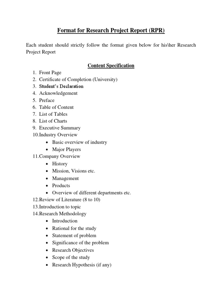 Format For Research Project Report | PDF