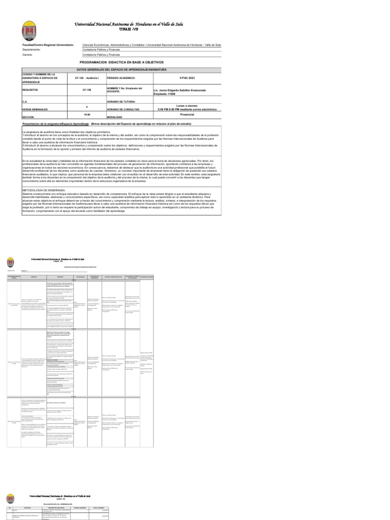 Programación didactica auditoría I sección 1900 PAC 2 2023 | PDF | Auditoría | Contralor