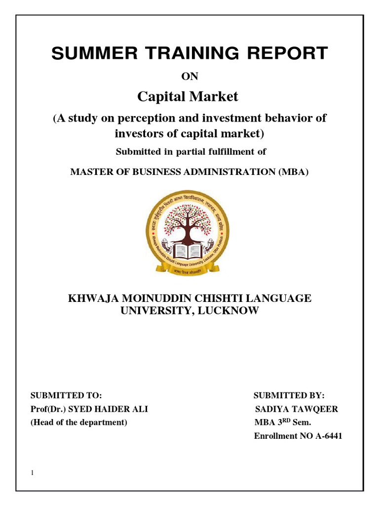 Summer Internship Report On Capital Market | PDF