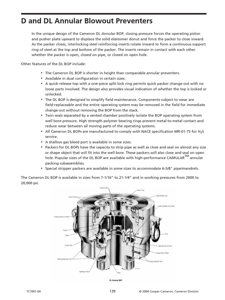 Cameron D DL Annular Bop Catalog | PDF | Piston | Cylinder (Engine)