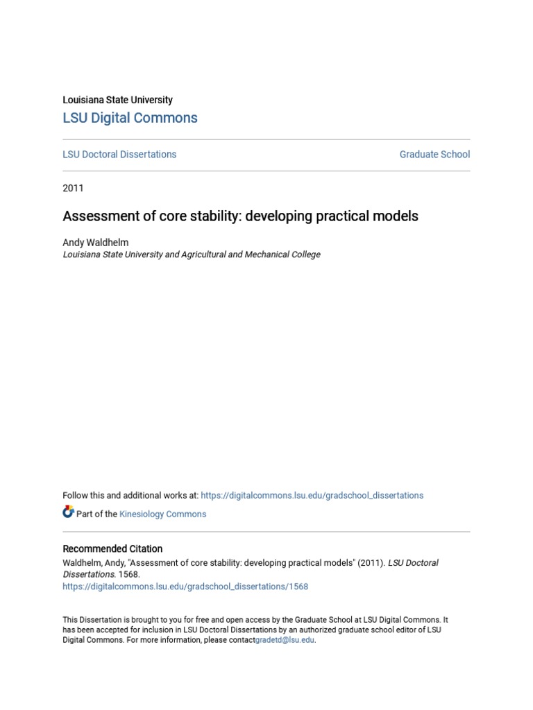 Assessment of Core Stability - Developing Practical Models | PDF | Vertebral Column | Anatomical ...