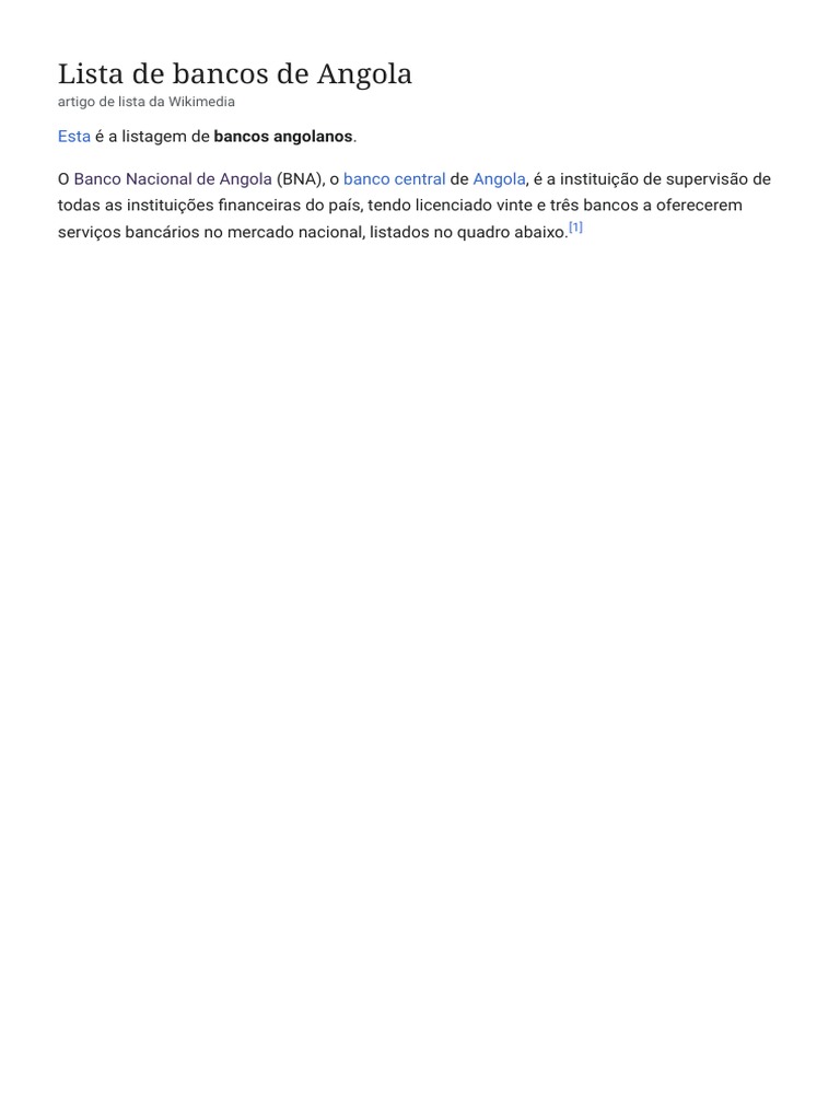 Lista de Bancos de Angola - Wikipédia, A Enciclopédia Livre | PDF ...