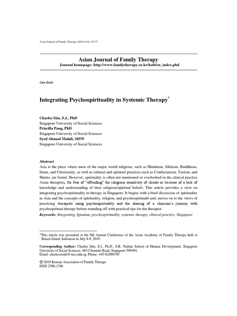 2019 - Integrating Psychospirituality in Systemic Therapy | PDF