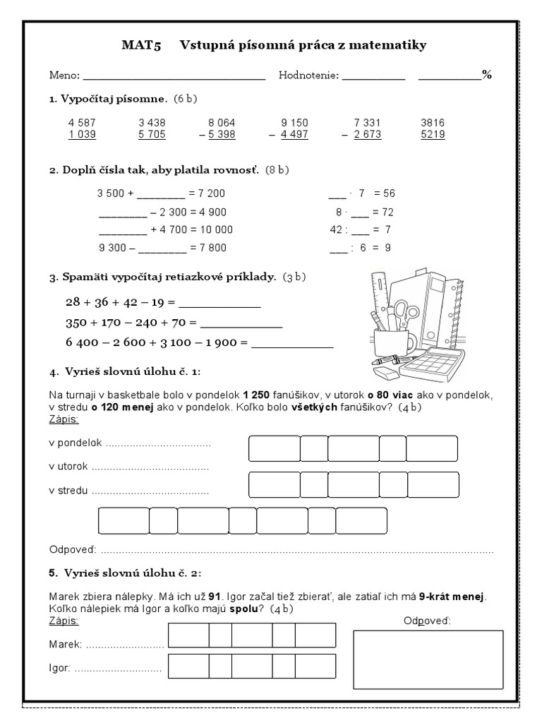 MAT4,5 Vstupná písomná práca alebo opakovanie | PDF