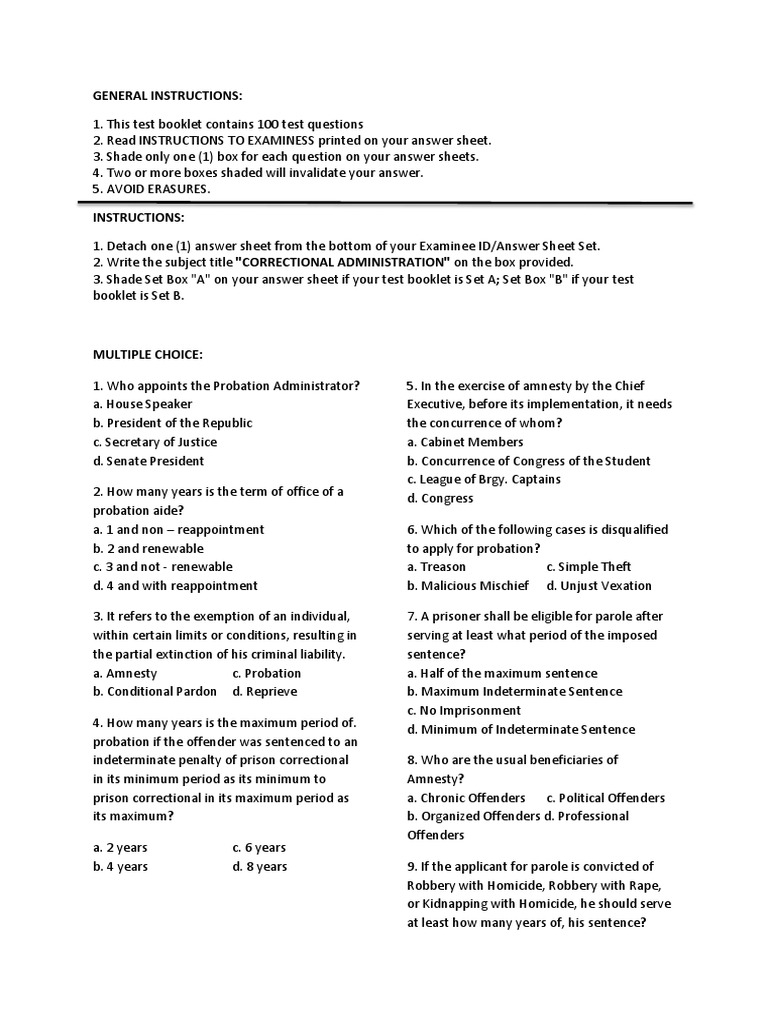 Correctional Admin Exam Guide | PDF | Pardon | Probation