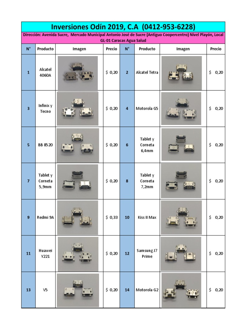 Catálogo Pines Micro USB | PDF | Computadoras móviles | Electrónica de ...