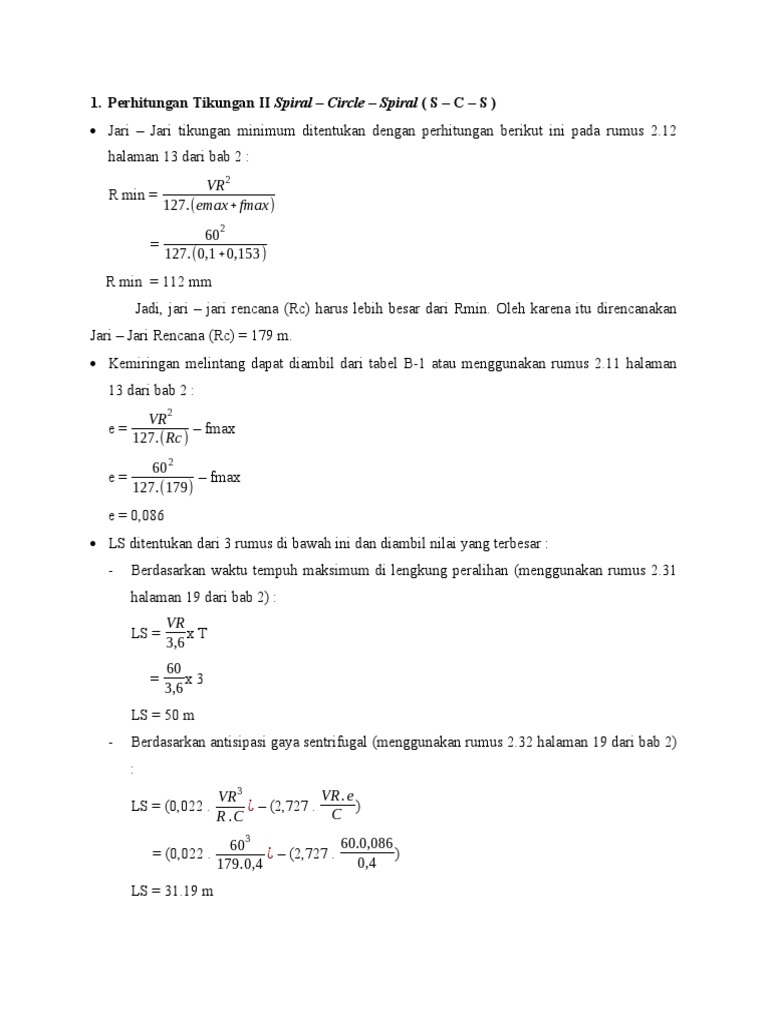 Perhitungan Tikungan II Spiral - Circle - Spiral (S - C - S) | PDF