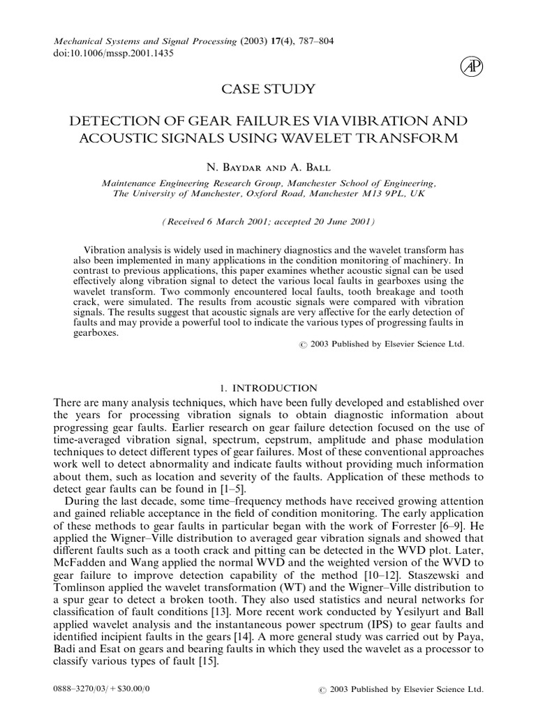 Detection of Gear Failures Via Vibration | PDF | Wavelet | Gear