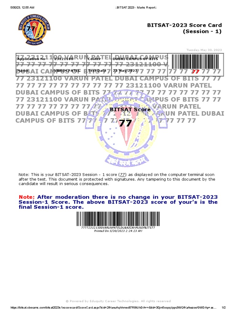 _.BITSAT 2023 - Marks Report. | PDF