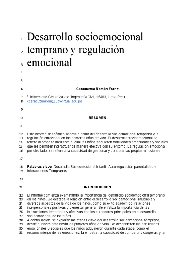 Desarrollo Socioemocional Temprano y Regulación Emocional | PDF ...