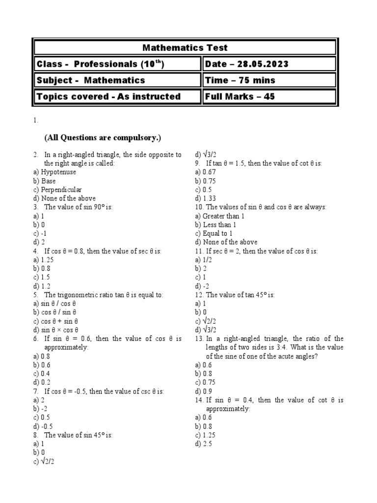 Trigonometry 40 Marks | PDF | Trigonometry | Trigonometric Functions