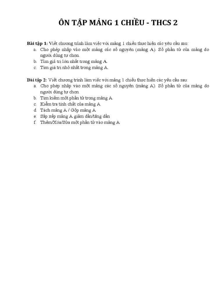 On Tap Mang 1 Chieu - Thcs2 | PDF