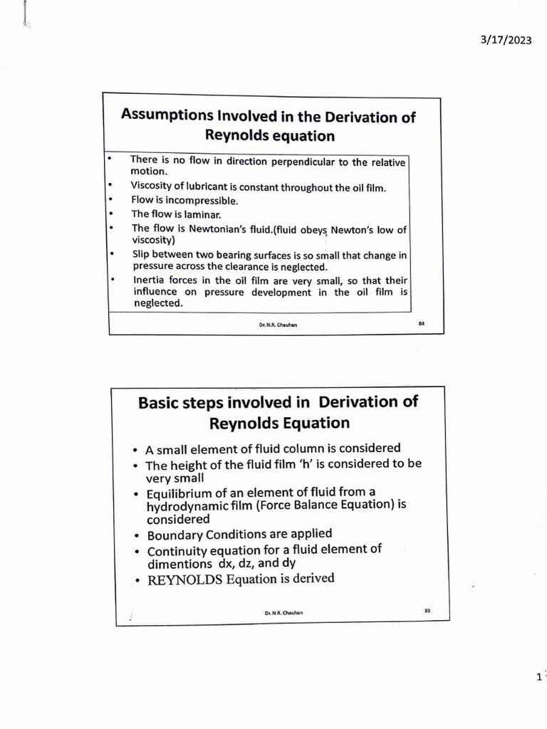 Reynolds equation derivation | PDF | Fluid Dynamics | Fluid