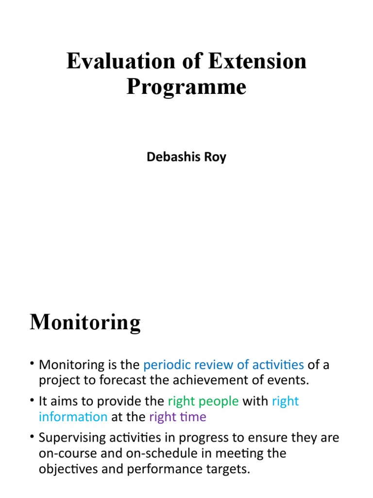 Evaluation of Extension Programme | PDF | Evaluation | Monitoring And ...