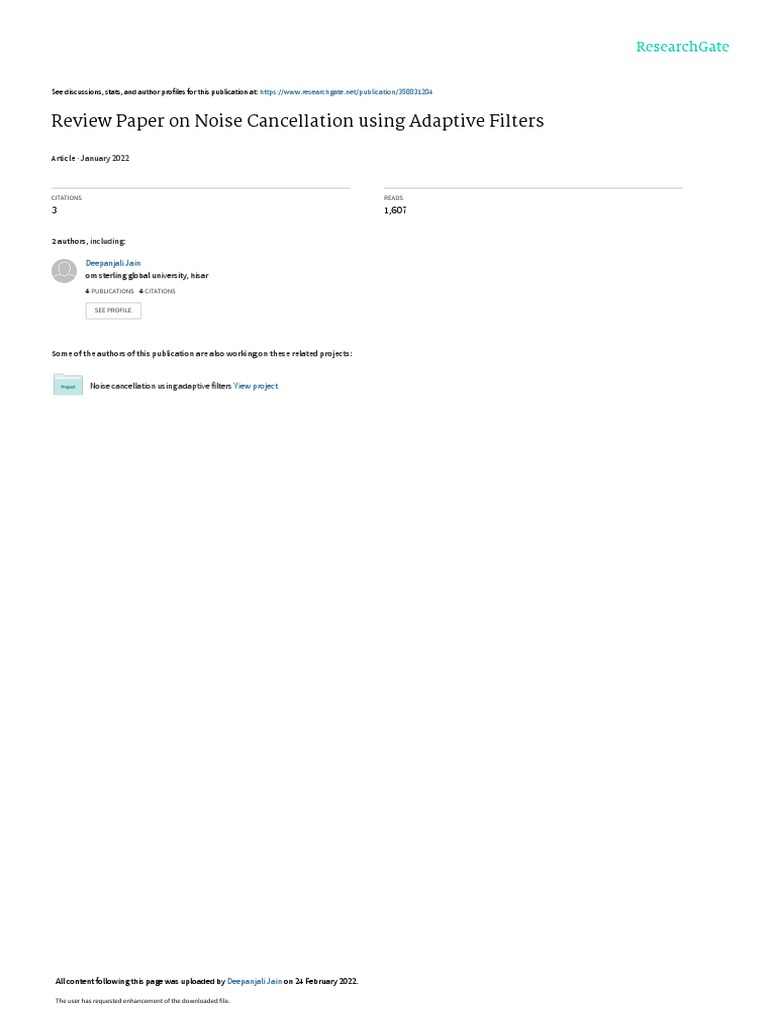 Review Paper On Noise Cancellation Using Adaptive Filters | PDF