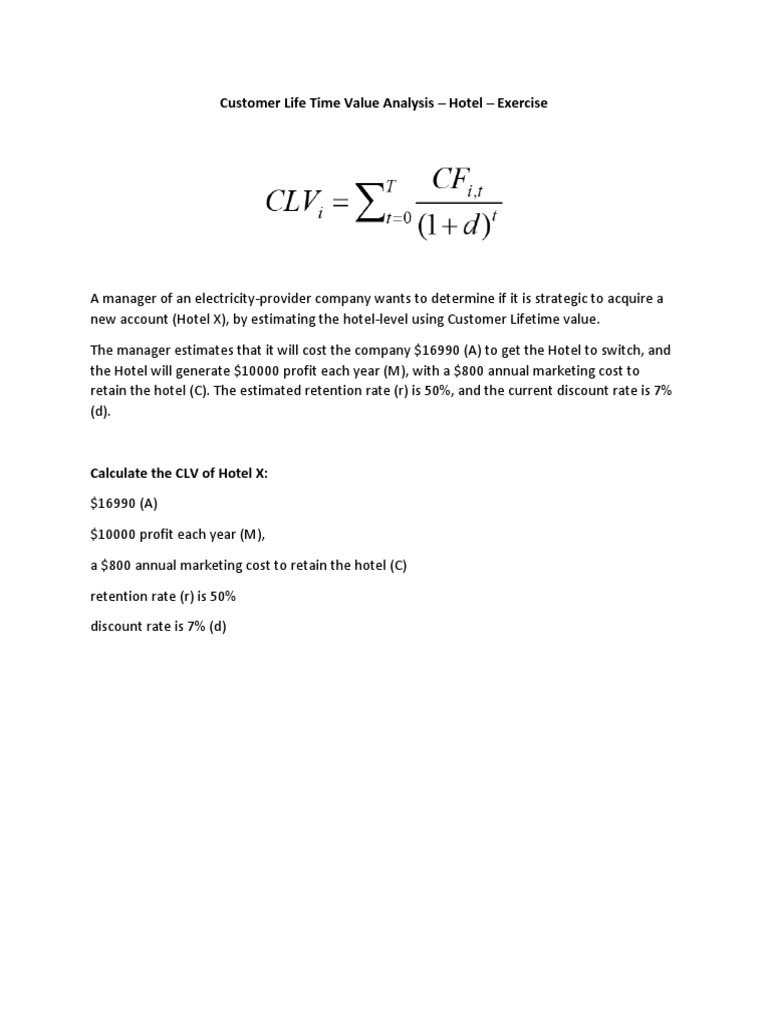 Customer Life Time Value Analysis - Hotel - Exercise1 | PDF