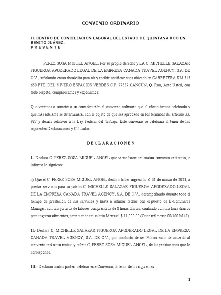 CONVENIO DE TERMINACIÓN VOLUNTARIA DE LA RELACIÓN DE TRABAJO CTA BRENDA Final | PDF