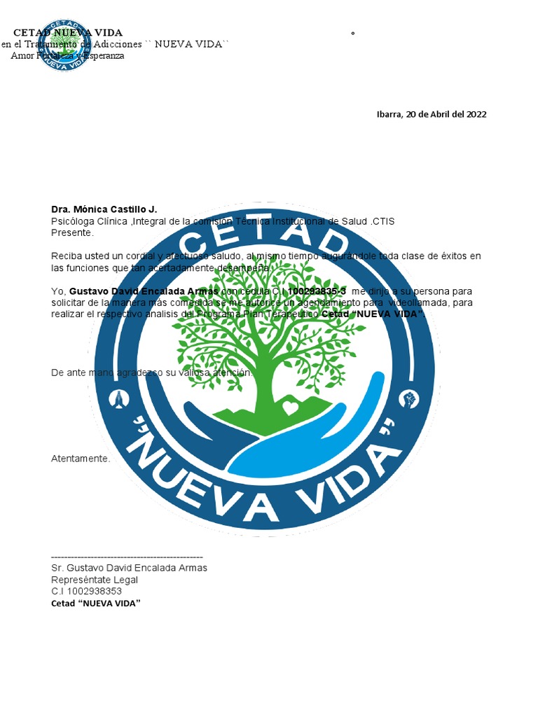 Solicitud de Videollamada CETAD Nueva Vida | PDF