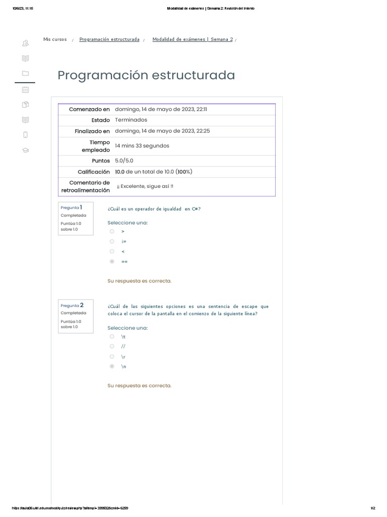 Modalidad de Exámenes - Semana 2 - Programación Estructurada | PDF