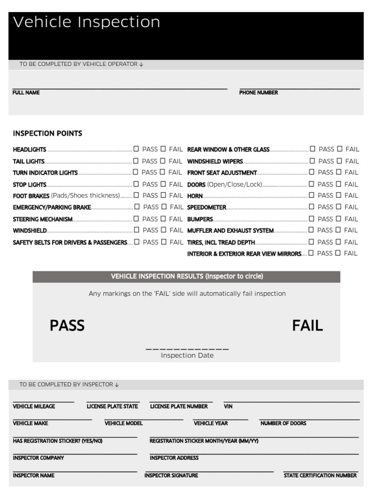 Uber Vehicle Inspection Form | PDF