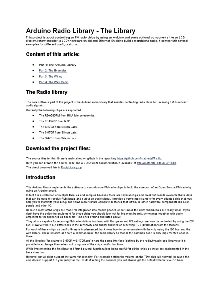 Arduino Radio Library - The Library | PDF | Arduino | Library (Computing)