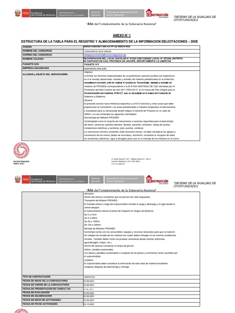 Anexo Estructura Tabla Informativa | PDF