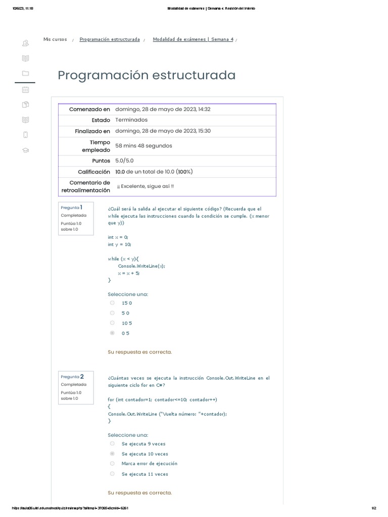 Modalidad de Exámenes - Semana 4 - Programación Estructurada | PDF