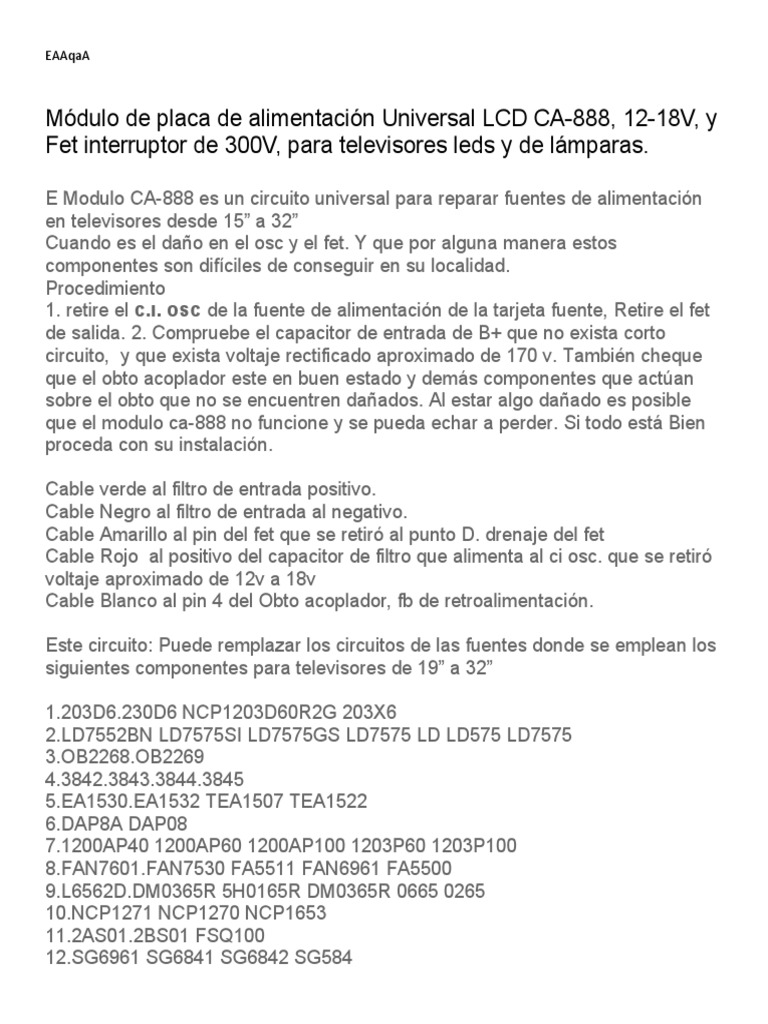 Modulo de La Fuente CA-888 de 19-24 | PDF