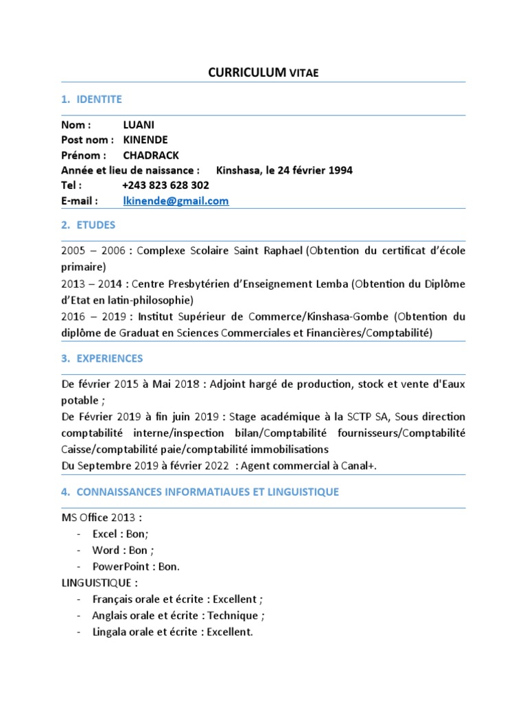 Curriculum Vitae de Chadrack Luani | PDF