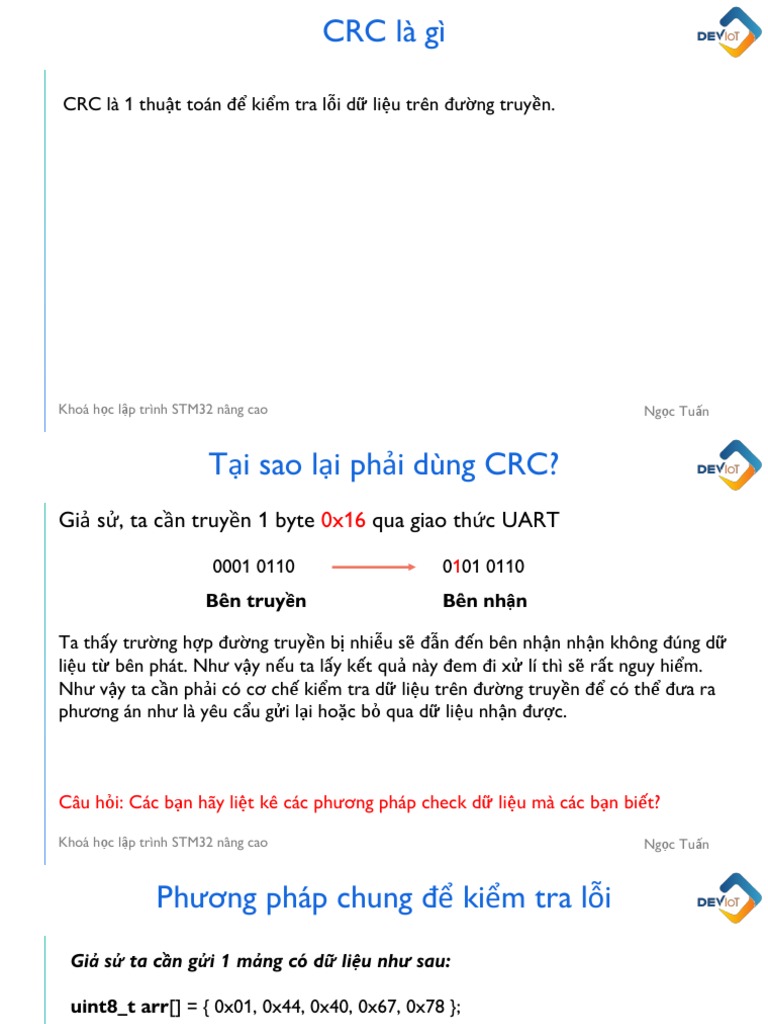(STM32 Nâng cao) Buổi 7 Plus Thuật toán kiểm tra lỗi CRC | PDF