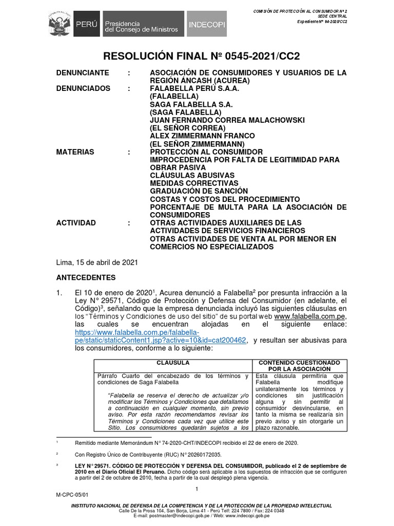 Resolución Final #0545-2021/Cc2: Pe/Static/Staticcontent1.Jsp?Active 10 ...